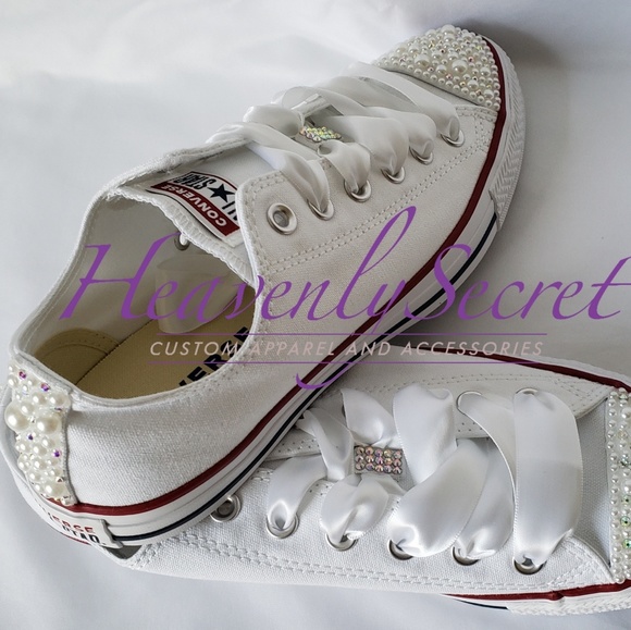 Converse | Shoes | Custom Blinged Low Top White Converse All Stars ...